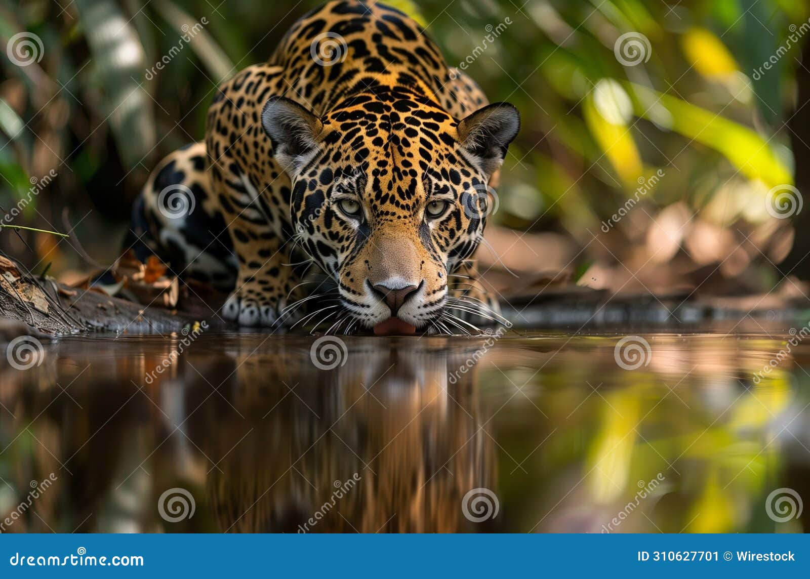 AI Generated Illustration of a Jaguar Drinking Water from a River in ...
