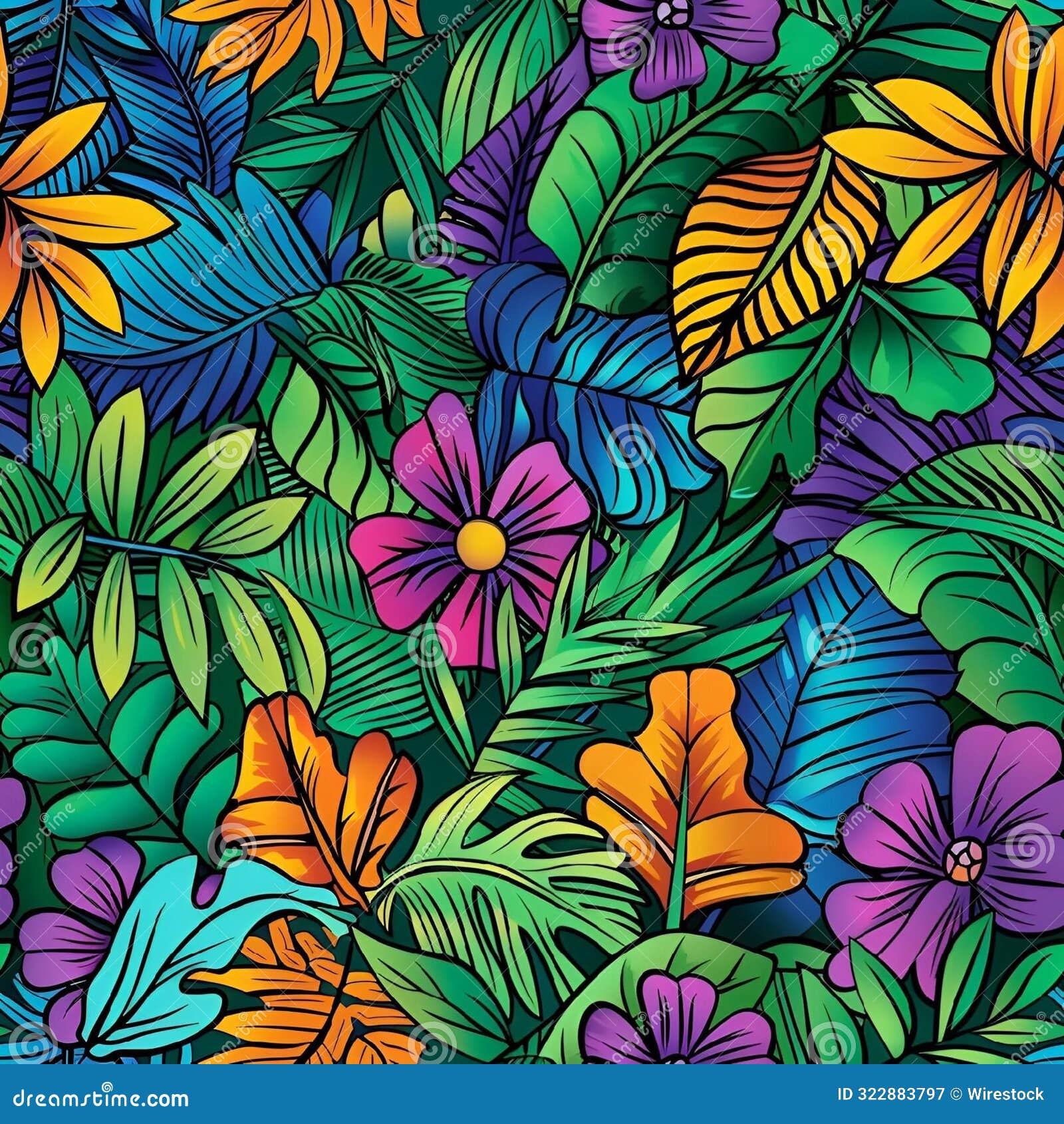 AI Generated Illustration of Jungle-themed Leaf Repeating Pattern Tile ...