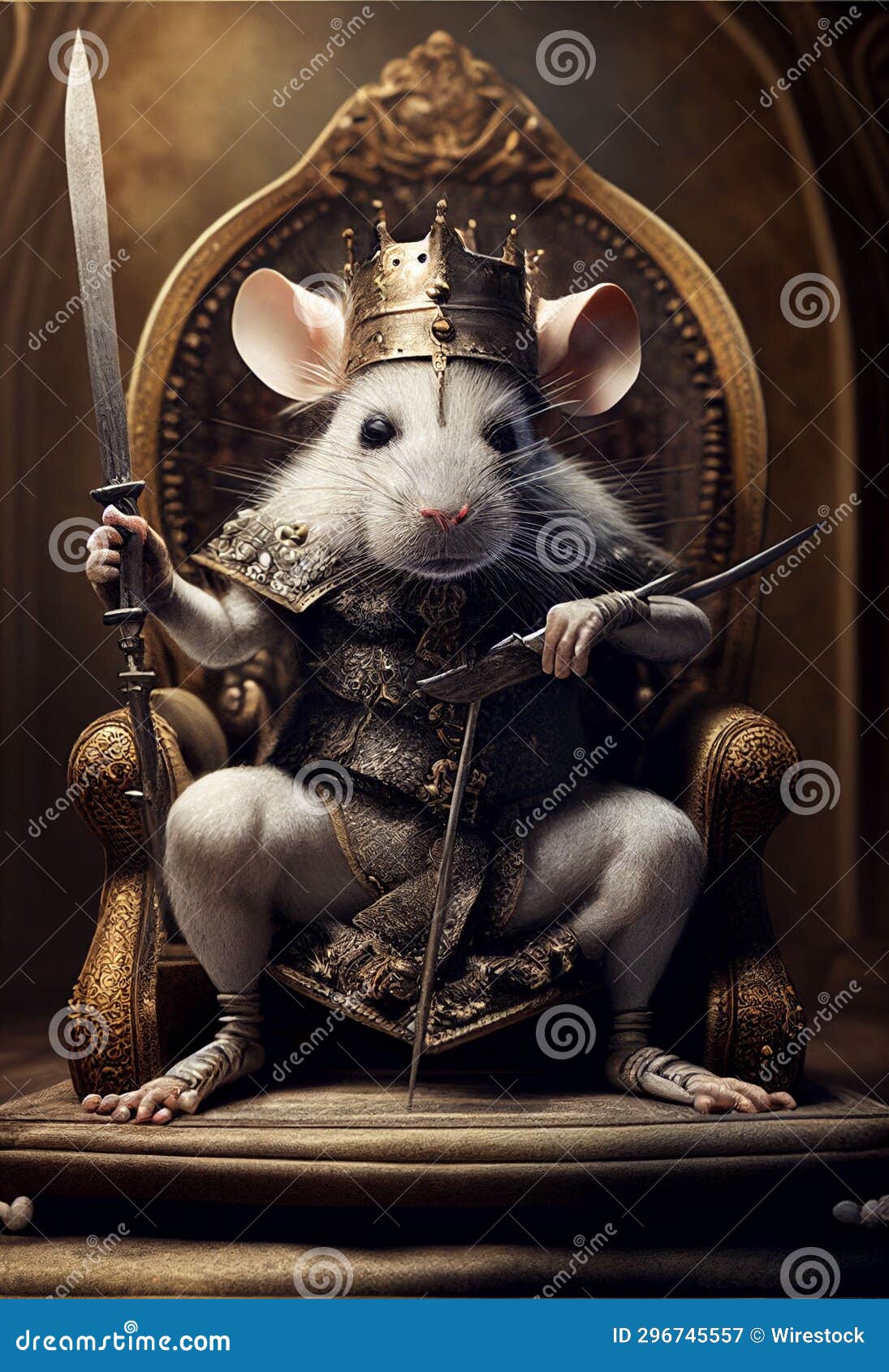 AI-generated Illustration of the King Mice Holding a Sword and Sitting ...