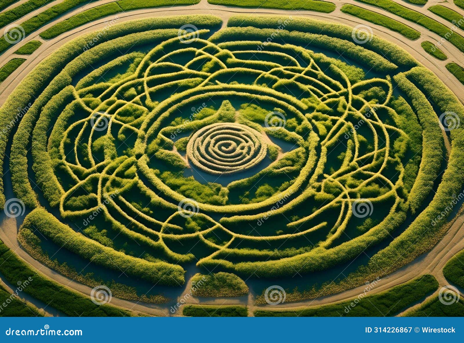 AI Generated Illustration of a Labyrinth Surrounded by Lush Green Grass ...