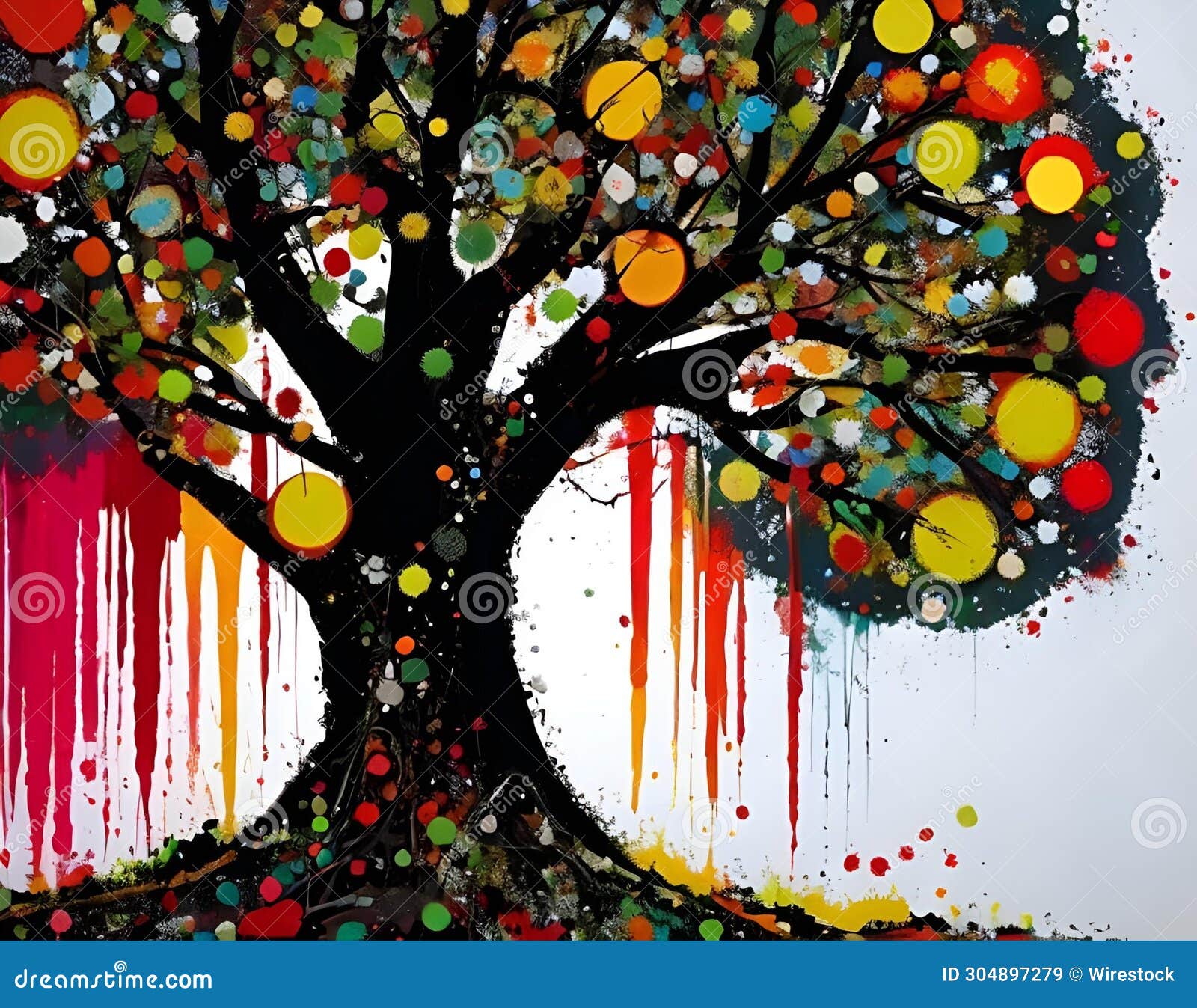 AI Generated Illustration of a Large Abstract Tree with Multiple Spots ...