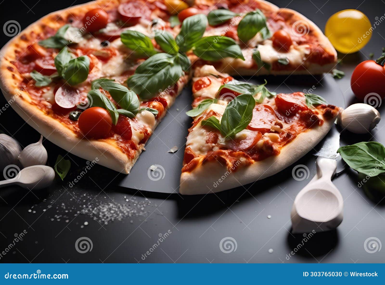 A Large Pizza with Slices Cut Out of it on a Tray Stock Illustration ...