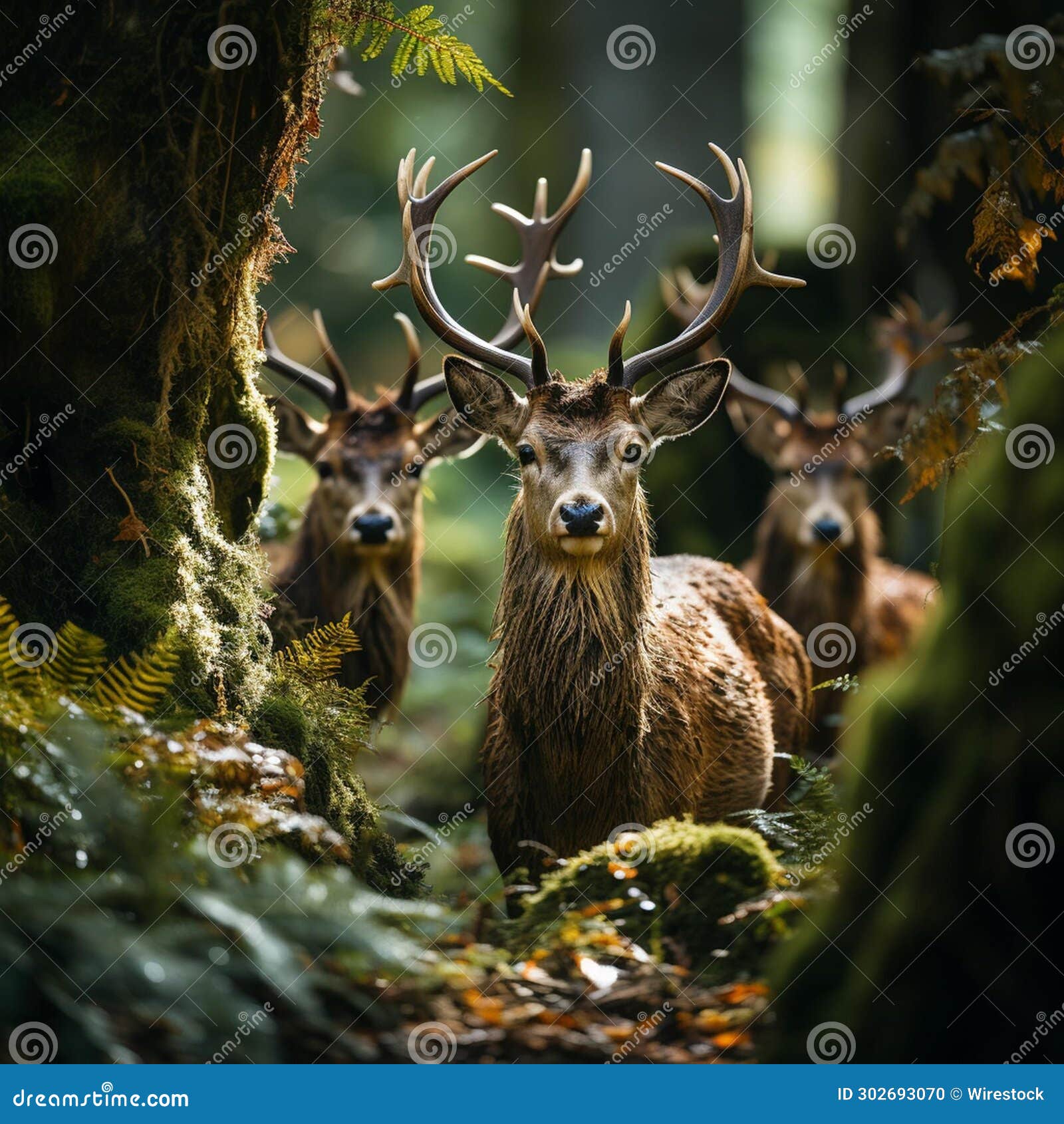 AI Generated Illustration of a Large Herd of Deer Grazing in a Tranquil ...