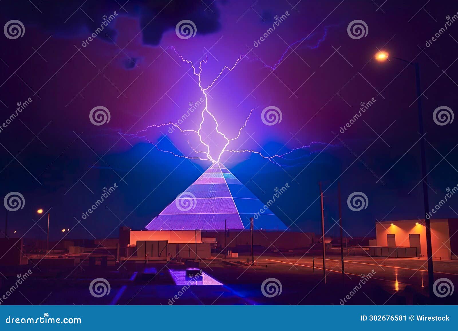 AI Generated Illustration of a Large Pyramid Illuminated by a Lightning ...