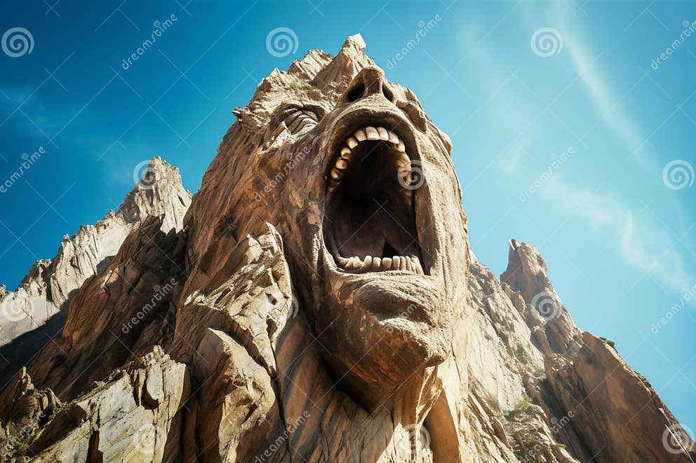 AI Generated Illustration of a Large Stone Face Statue Featuring an ...