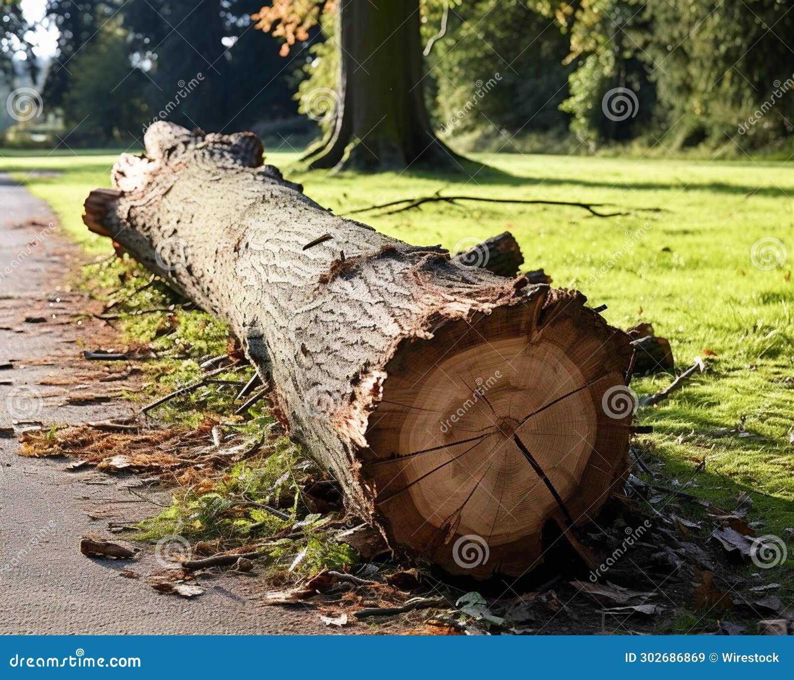 AI Generated Illustration of a Large Tree Trunk on the Ground ...