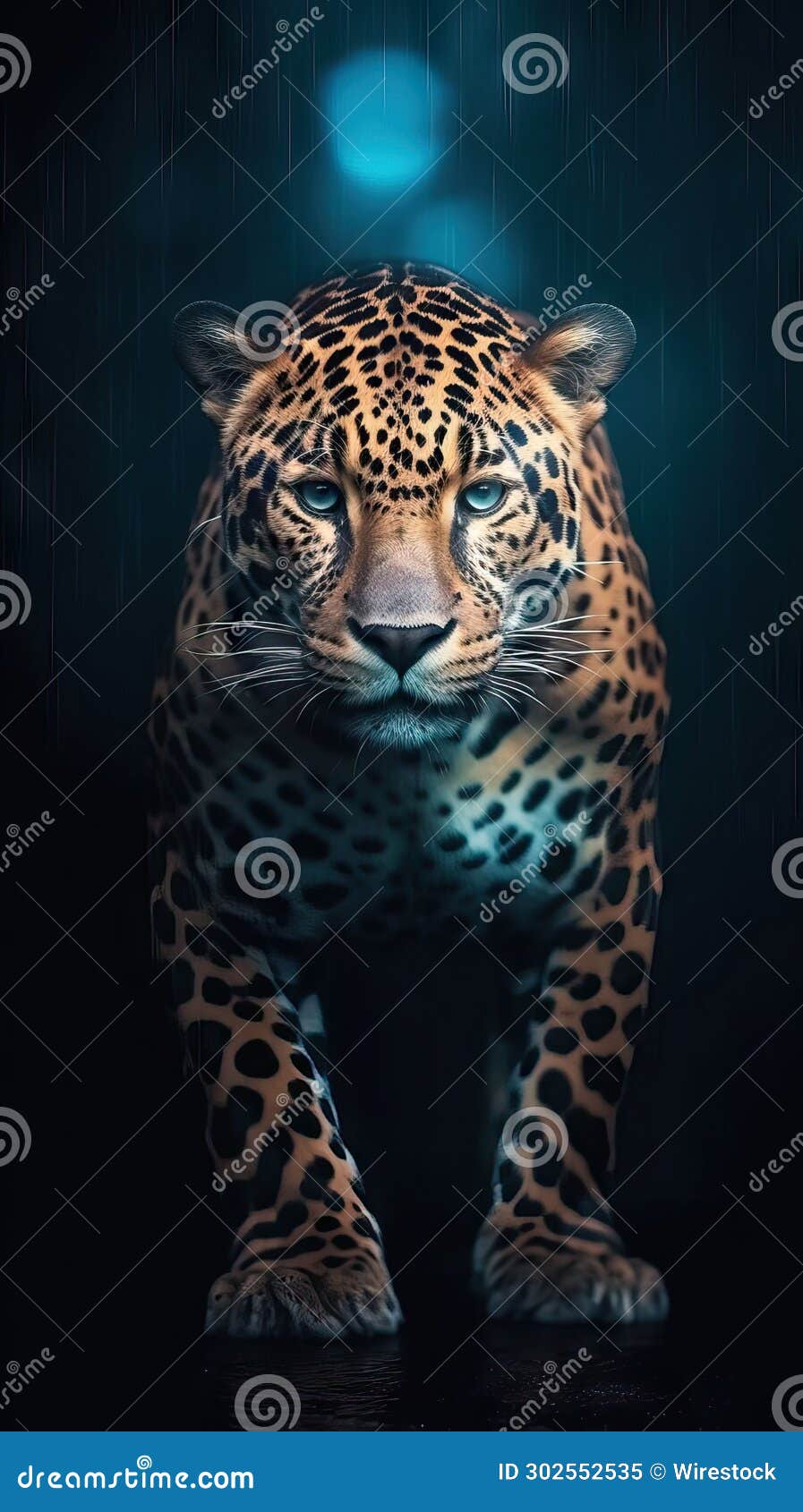 AI Generated Illustration of a Leopard Standing in the Rain at Night ...