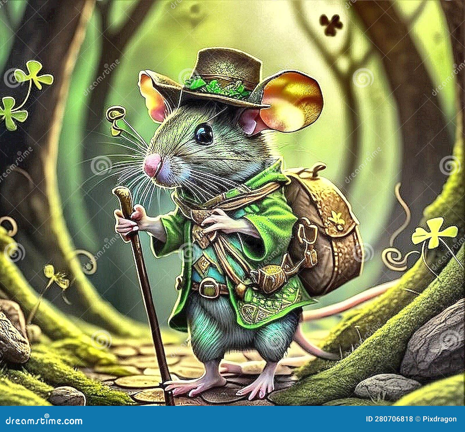 AI ILLUSTRATION Leprechaun Mouse with Hat and Cane Stock Illustration ...
