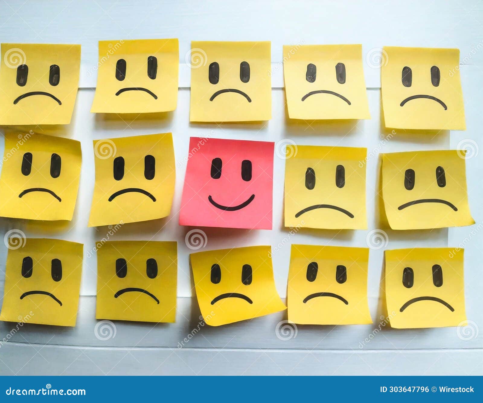 Sticky Notes with Faces and Sad Faces on Them in a Line Stock ...