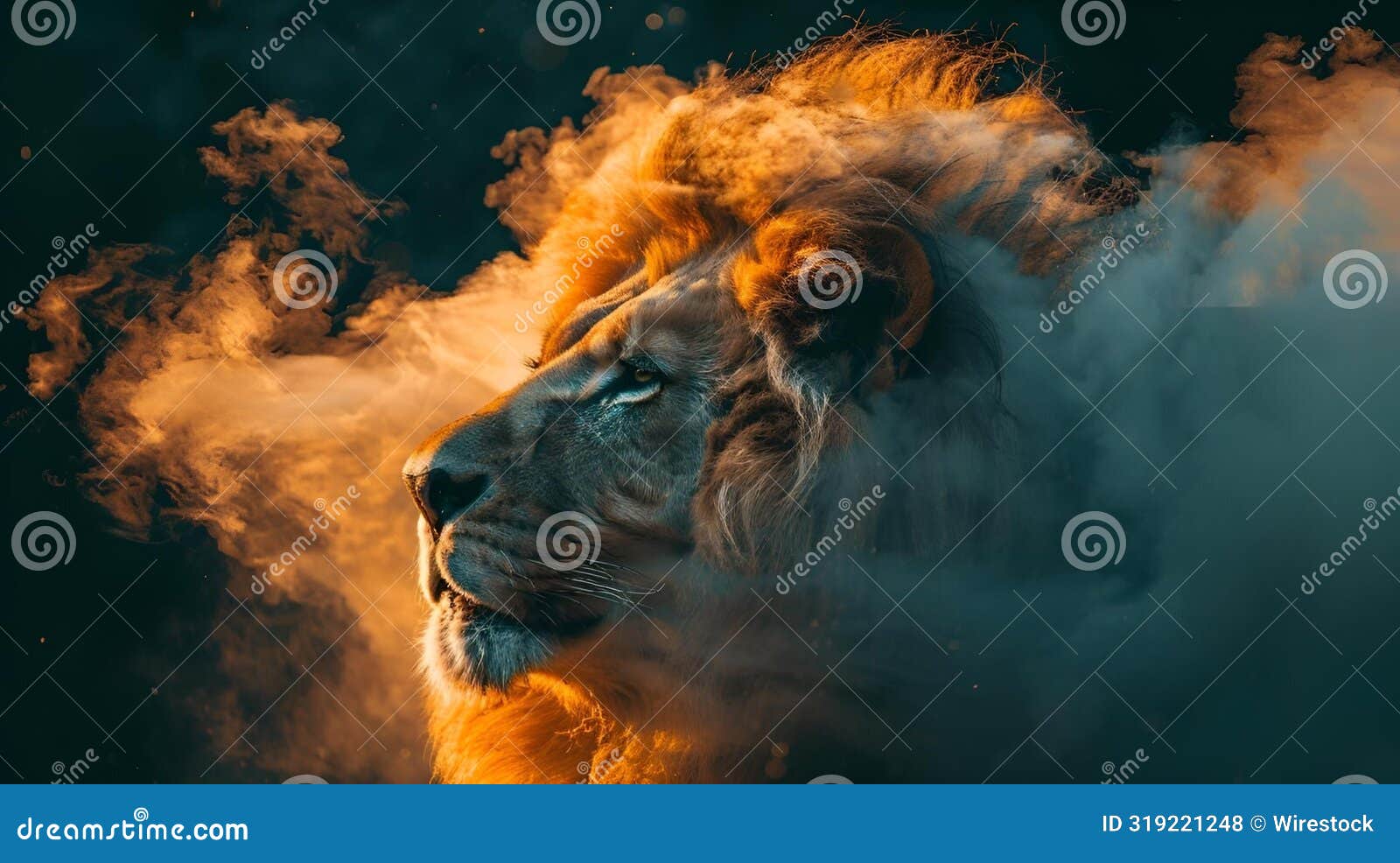 AI Generated Illustration of a Lion Emerging from Smoke and Dust ...