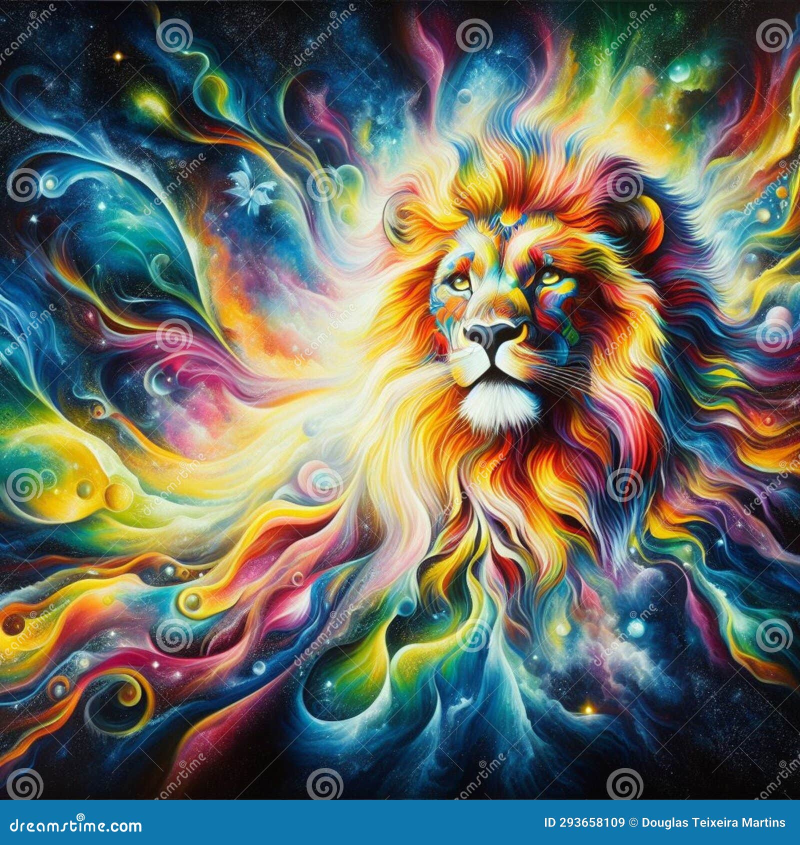 Illustration of a Lion in Psychedelic and Abstract Forms Stock ...