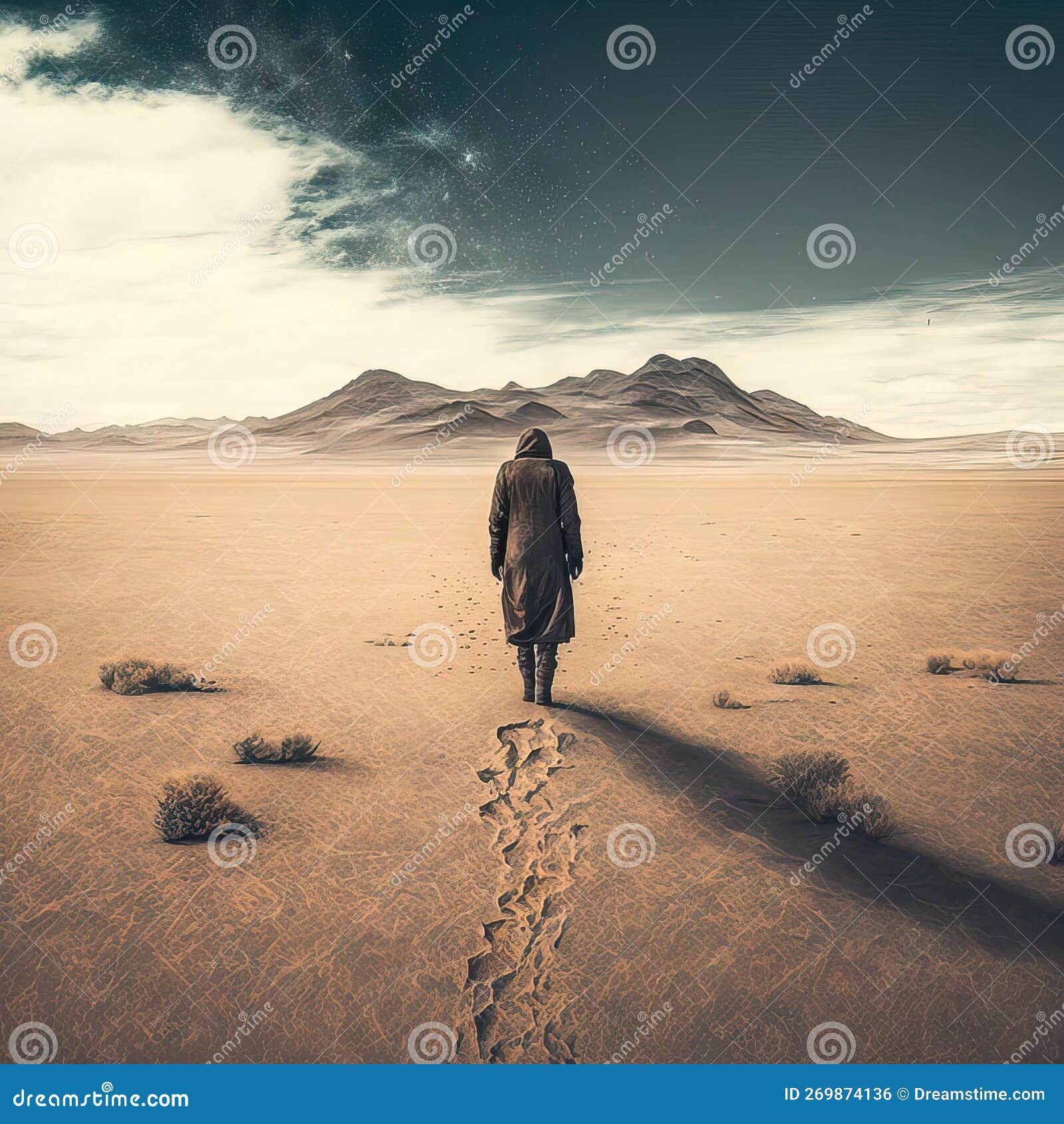 A Lone Figure Standing In An Abandoned Destroyed City Overgrown With ...