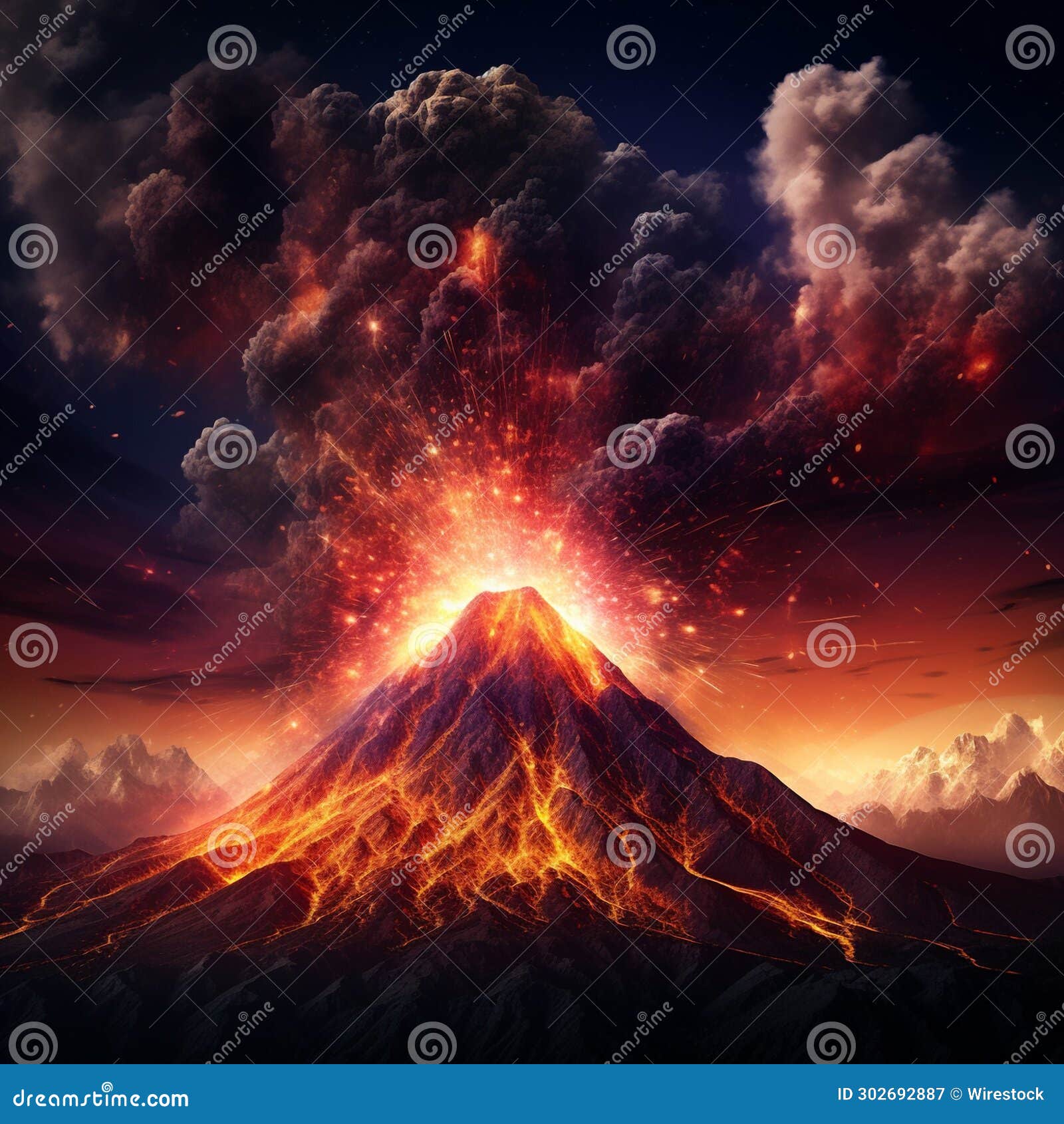 AI Generated Illustration of a Magnificent Sight of a Volcano Erupting ...