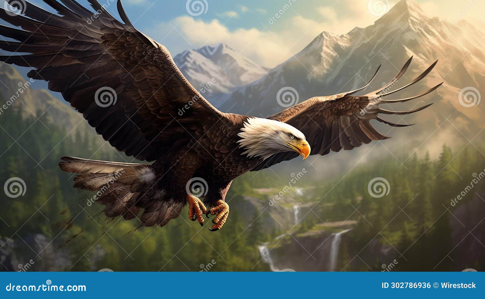 AI Generated Illustration of a Majestic Bald Eagle Soaring through the ...