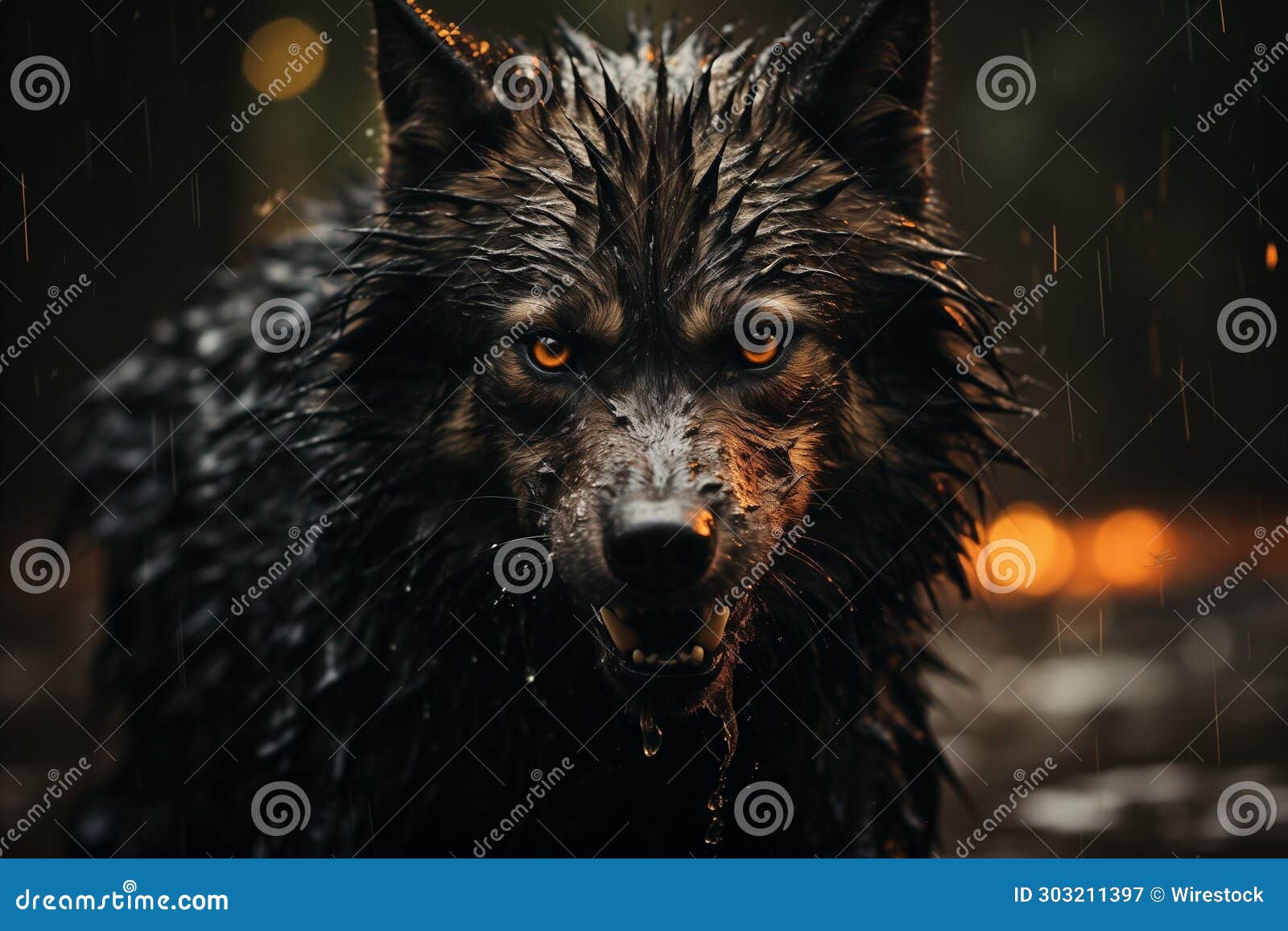 AI Generated Illustration of a Majestic Grey Wolf with Piercing Yellow ...