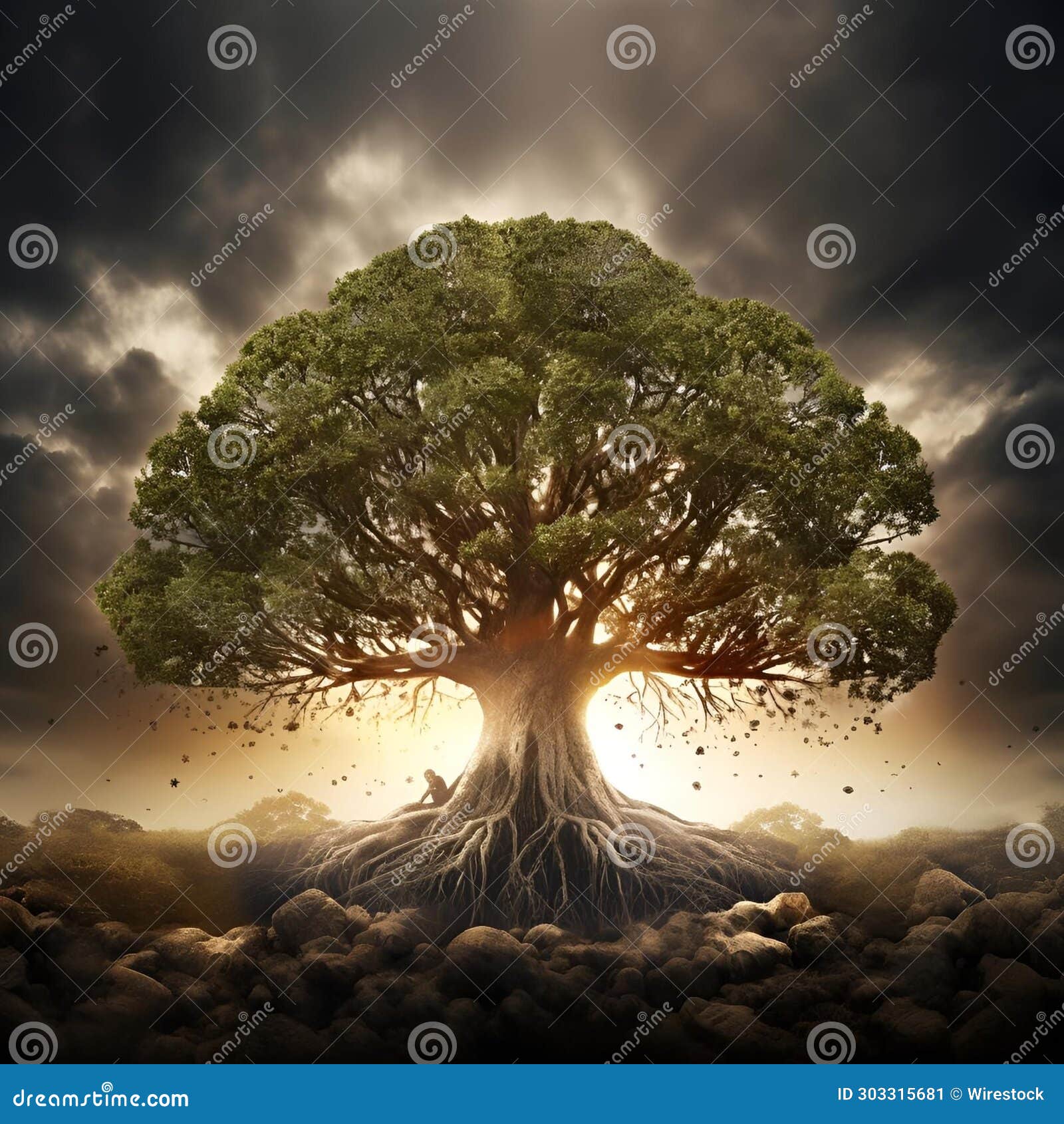 AI Generated Illustration of a Majestic Tree, Whose Roots Delve Deep ...