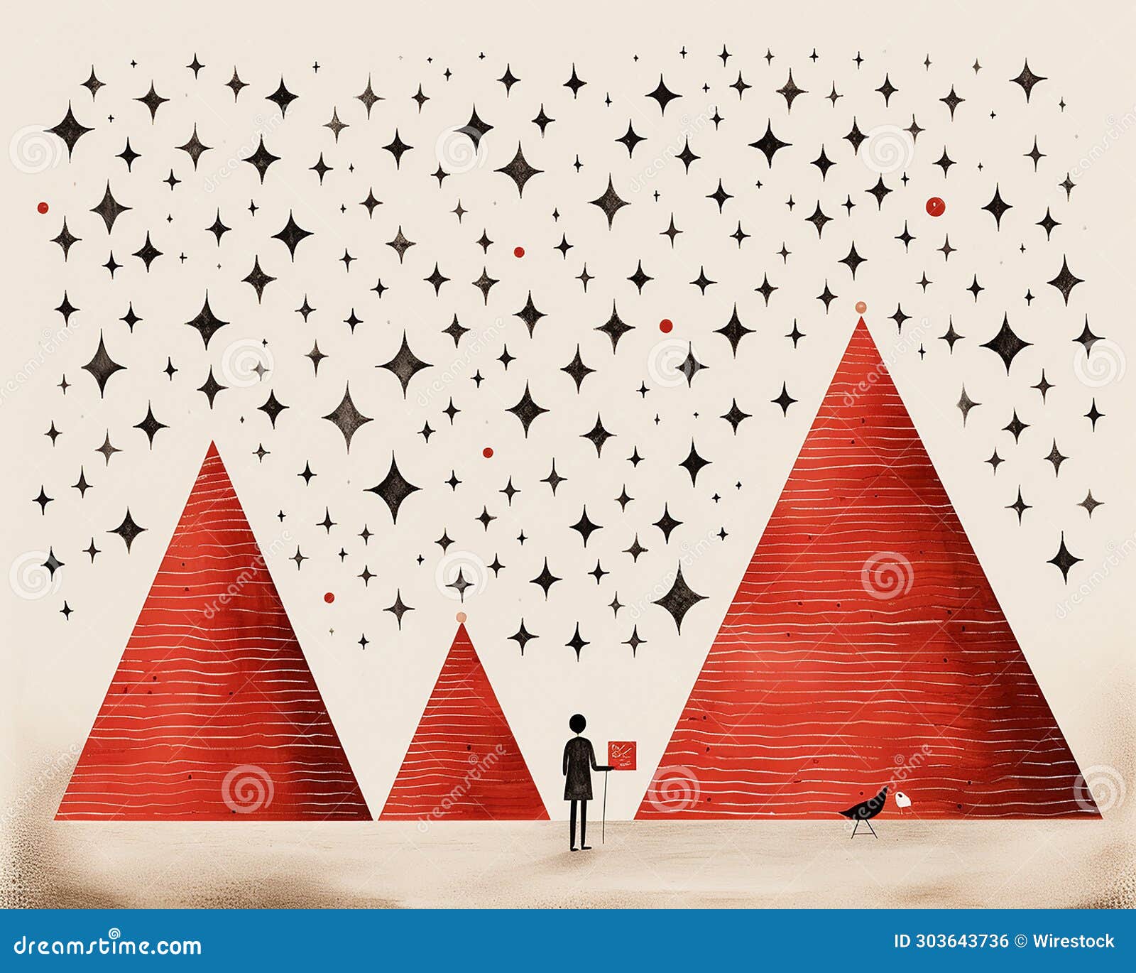 AI Generated Illustration of a Man in Awe in Front of Three Large Red ...