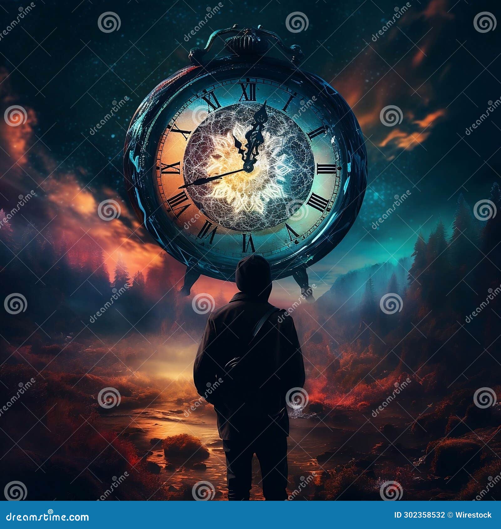 AI Generated Illustration of a Man in a Dramatic Scene Underneath a ...