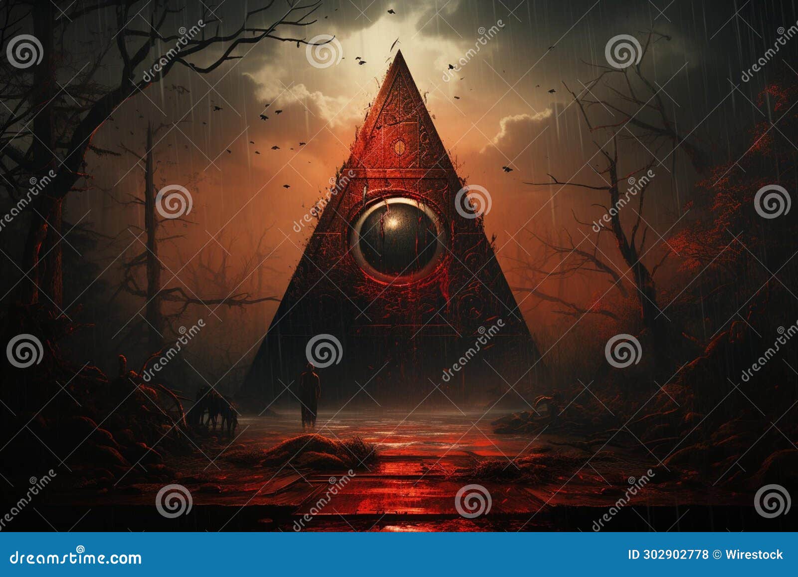AI Generated Illustration of a Man in Front of a Large Pyramid with an ...