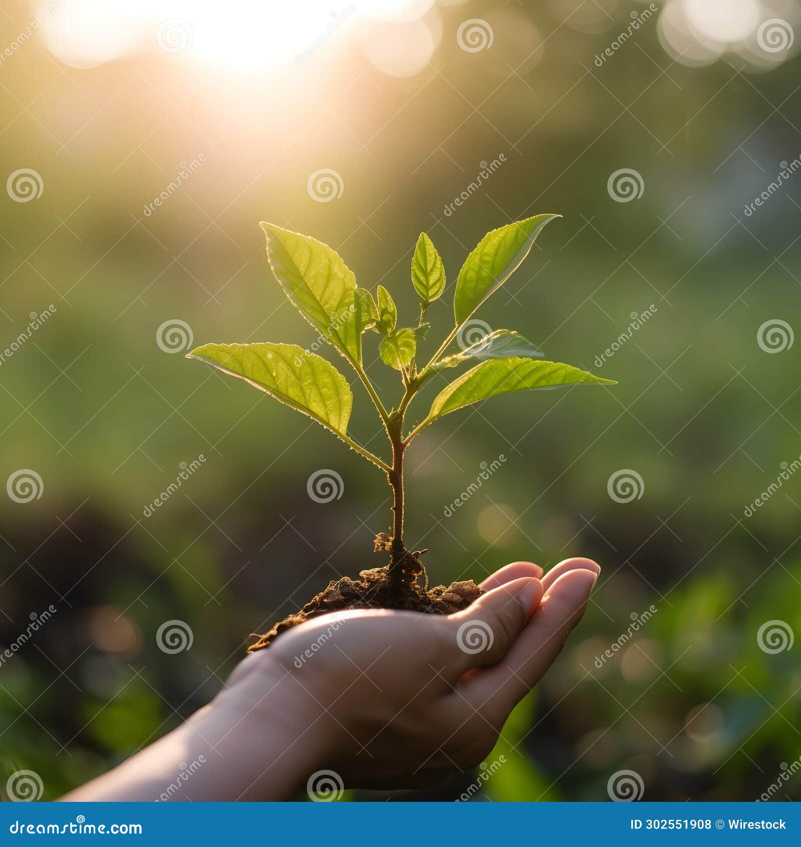 AI Generated Illustration of a Man Grasping a Tiny Sprout of a Plant in ...