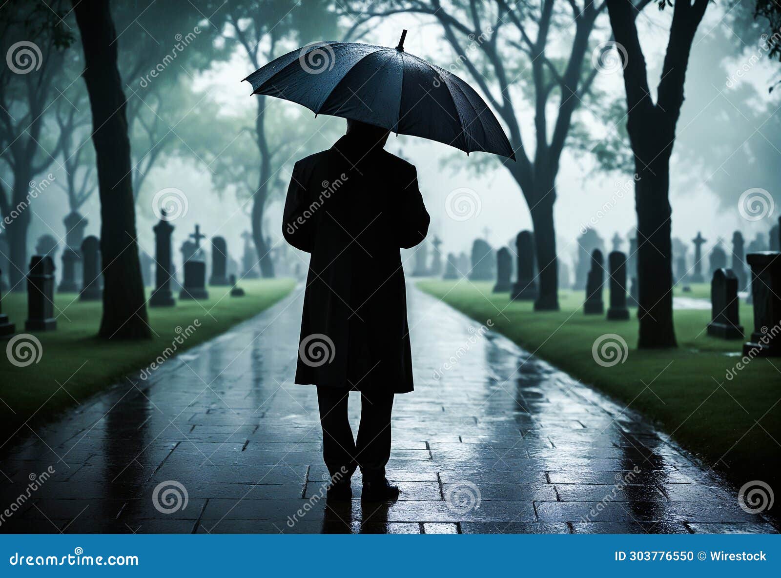 AI-generated Illustration of a Man with an Open Umbrella Walking in a ...