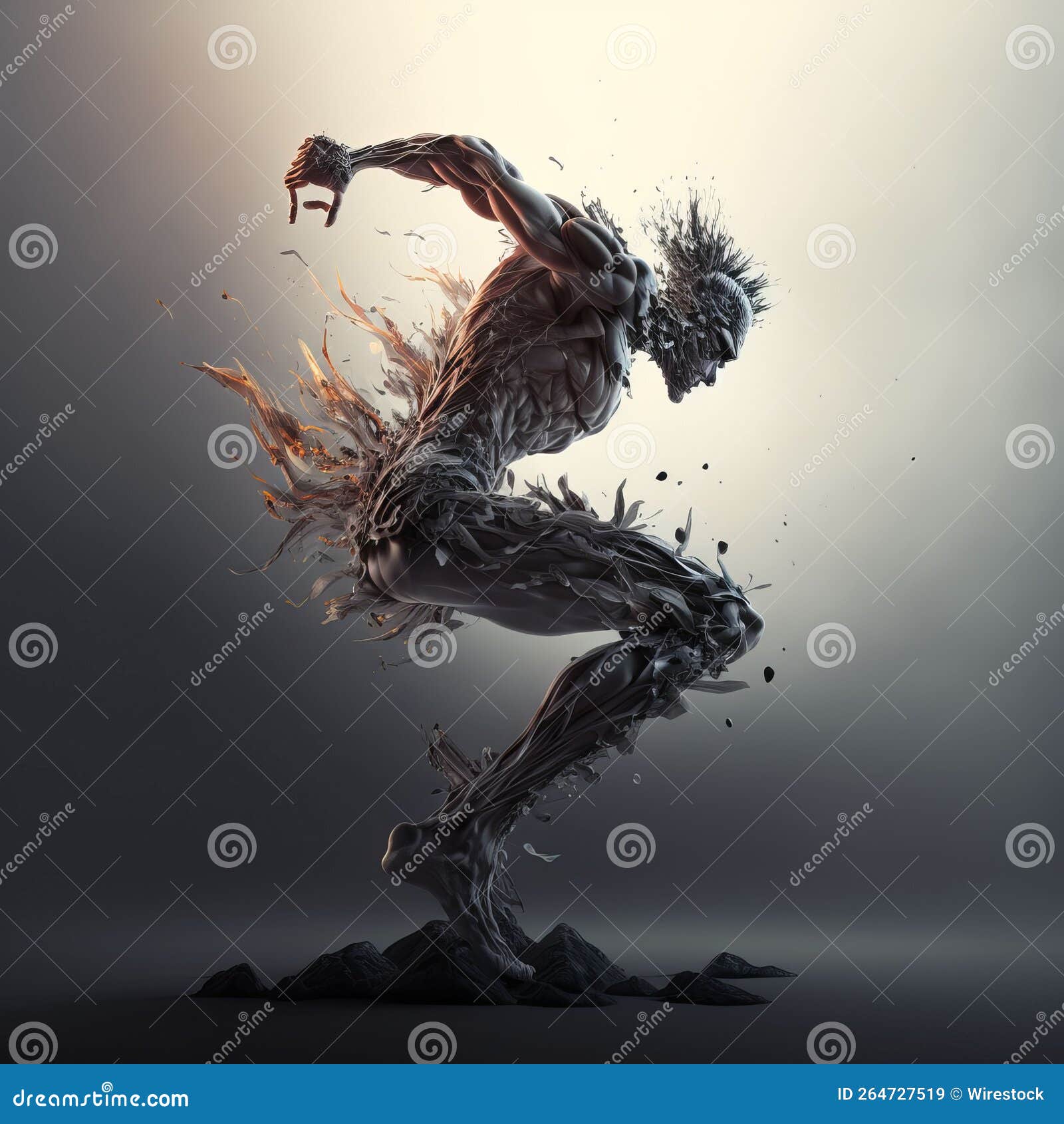 AI-generated Illustration of a Man Shredding into Pieces on a Gray ...