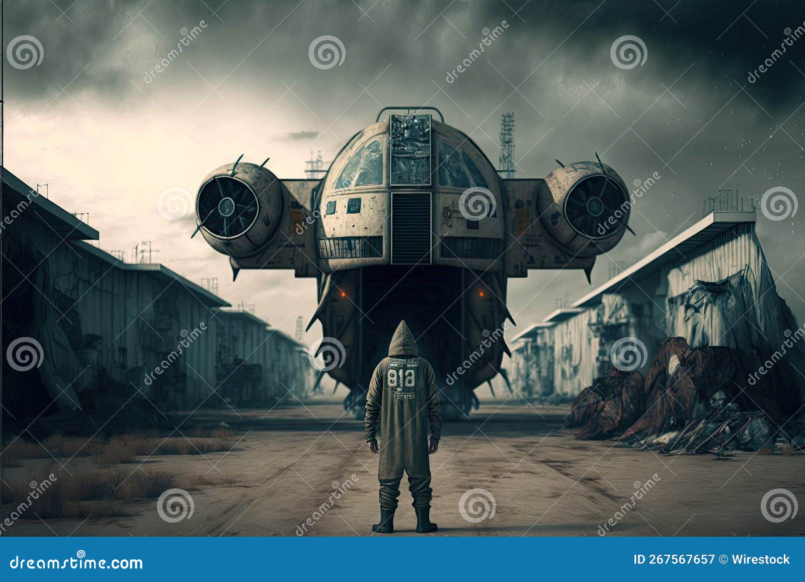 AI Generated Illustration of a Man Standing in Front of a Big Rustic ...