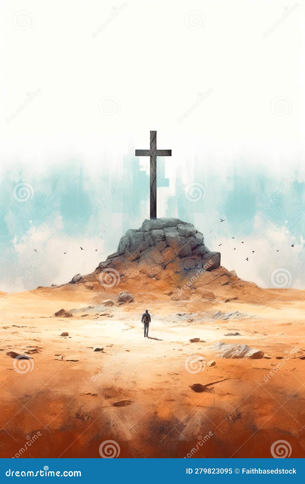 Illustration of a Man Standing in Front of a Cross Stock Illustration ...