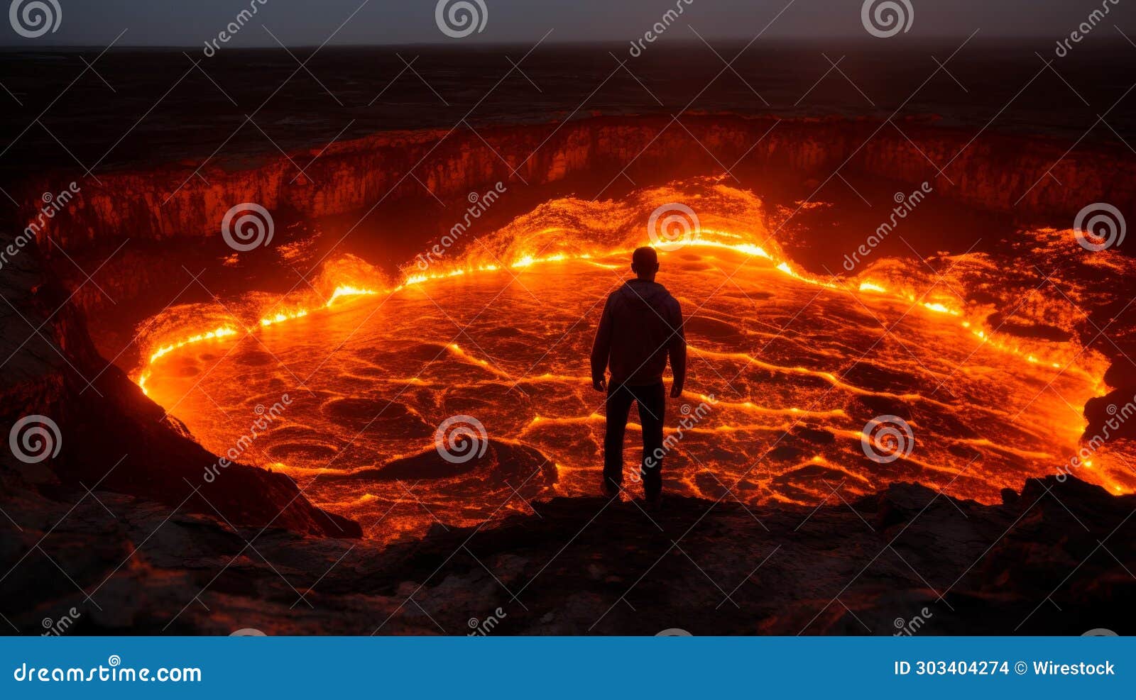AI-generated Illustration of a Man Standing in Front of a Lava Pit ...