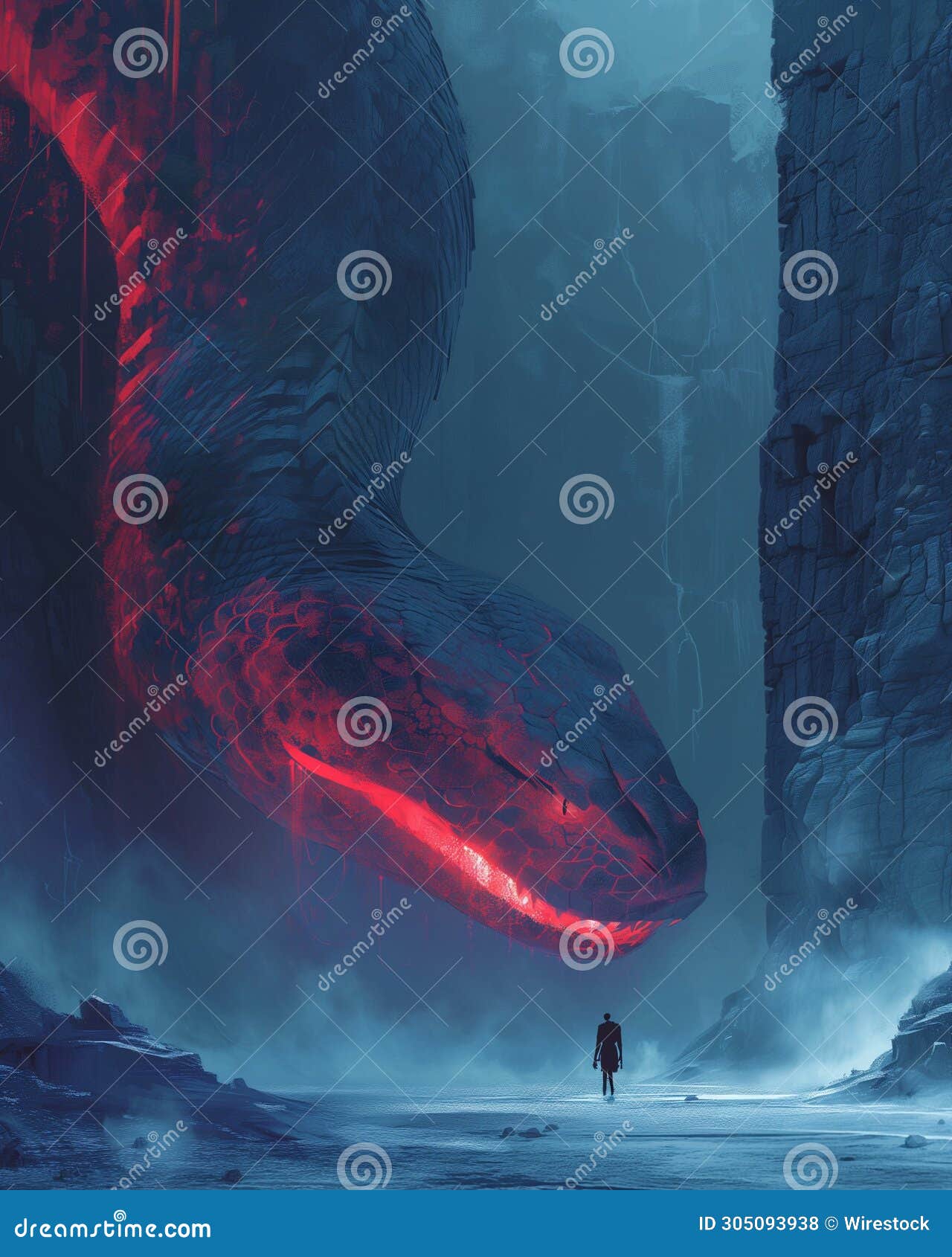 AI Generated Illustration of a Man Walking Away from a Massive Snake ...