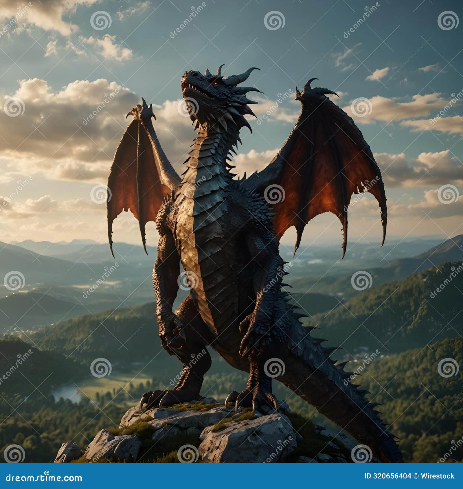 AI Generated Illustration of a Massive Dragon Sculpture Perched Atop a ...