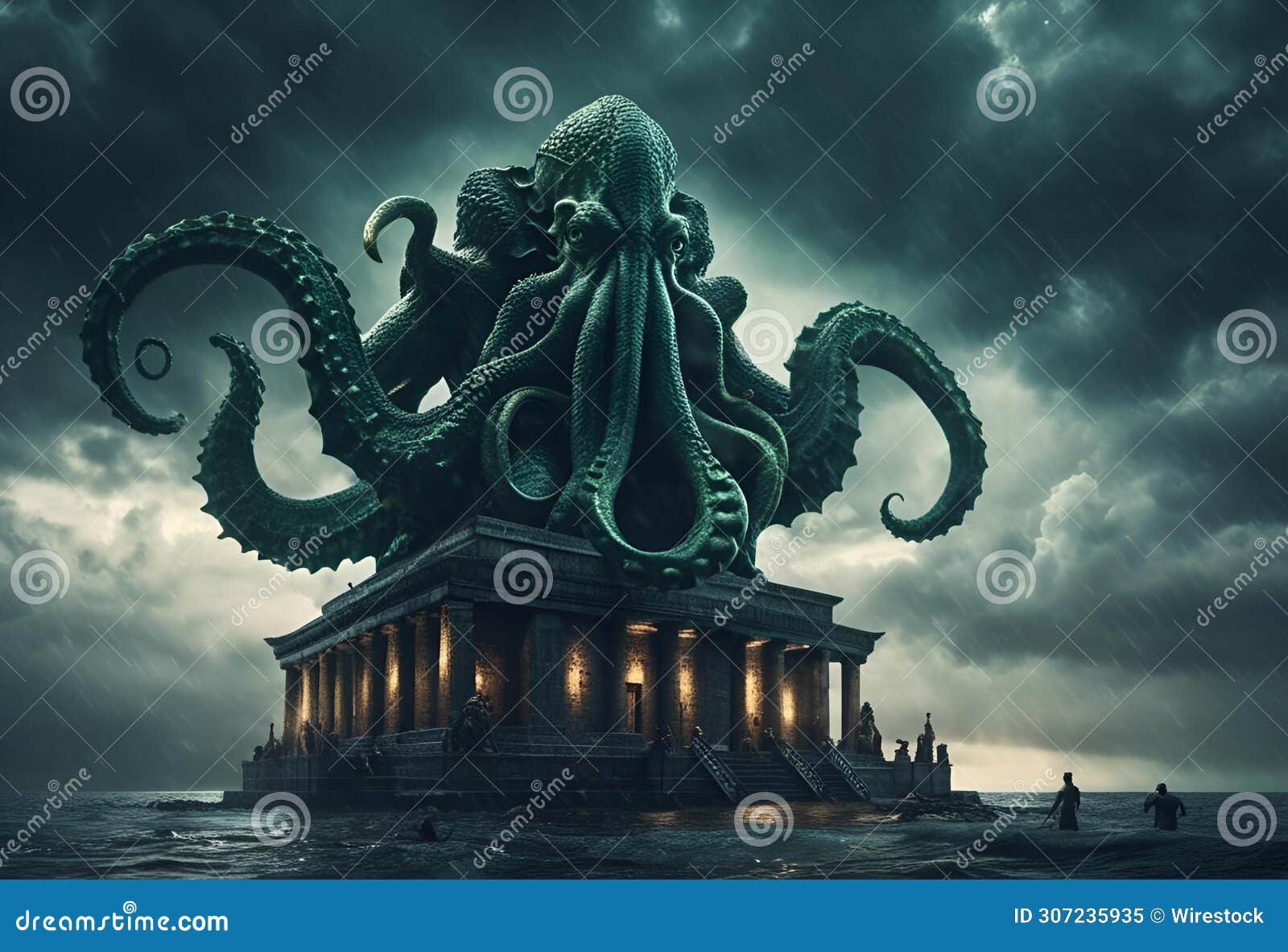 AI-generated Illustration of a Massive Monster Octopus Atop an Ancient ...