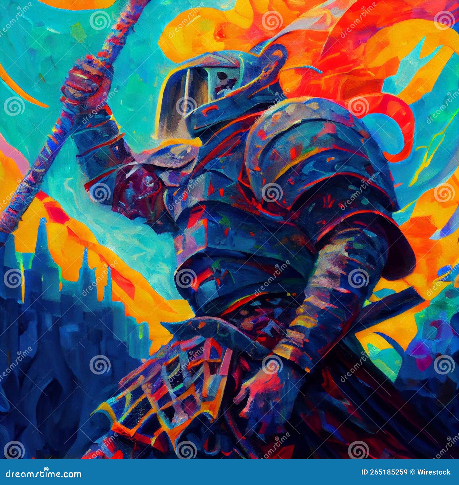 AI Generated Illustration of a Medieval Fighter in Armor in Psychedelic ...