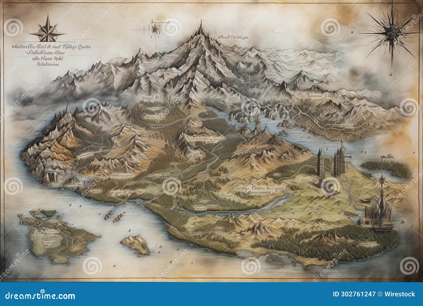 AI-generated Illustration of a Medieval Map Showcasing Mountains ...