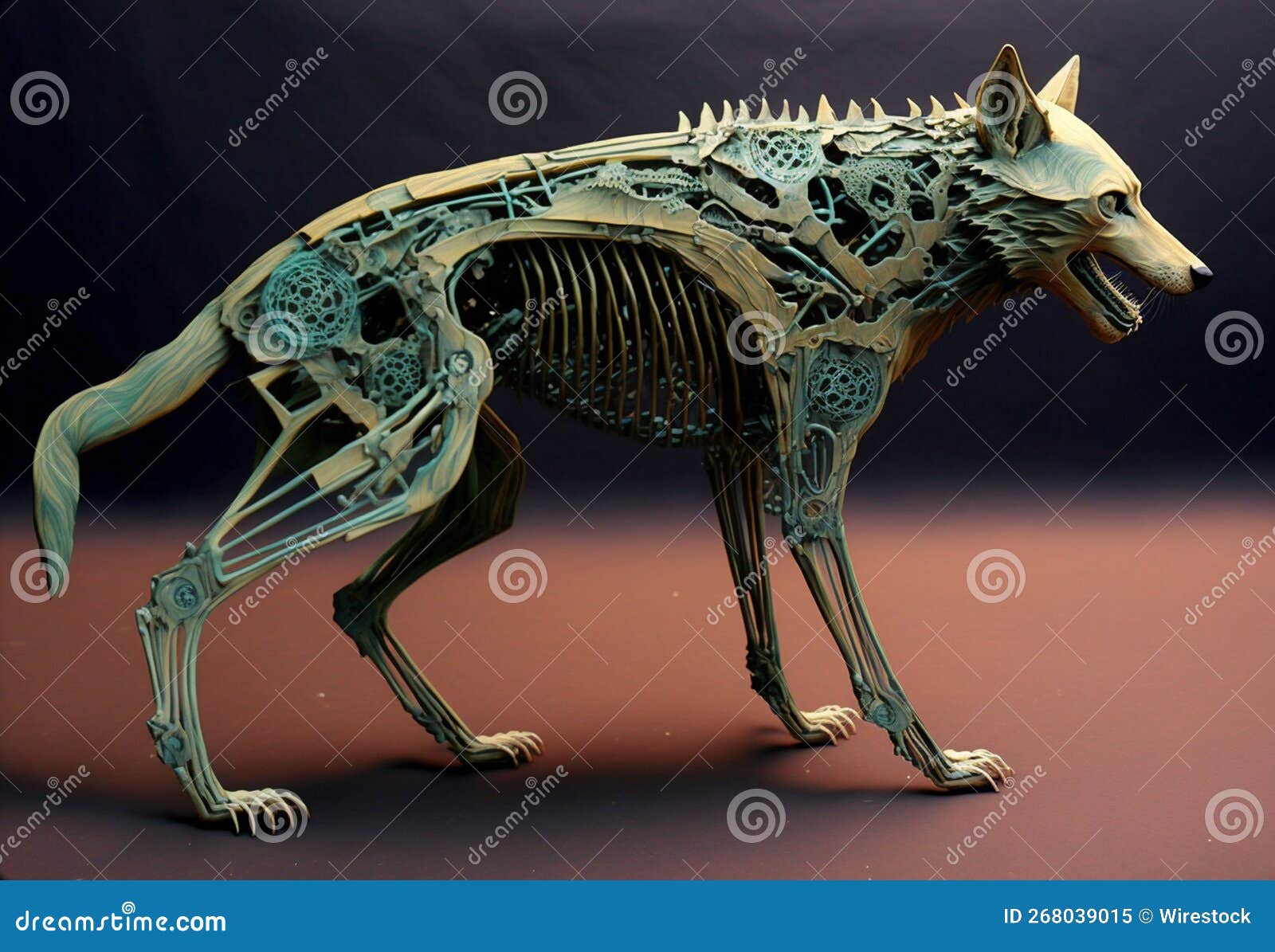 AI Generated Illustration of a Metal Structure of a Wolf Against Dark ...