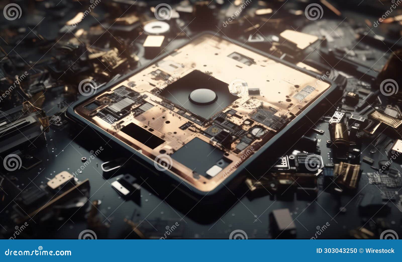 AI Generated Illustration of a Metallic Device with Broken Components ...