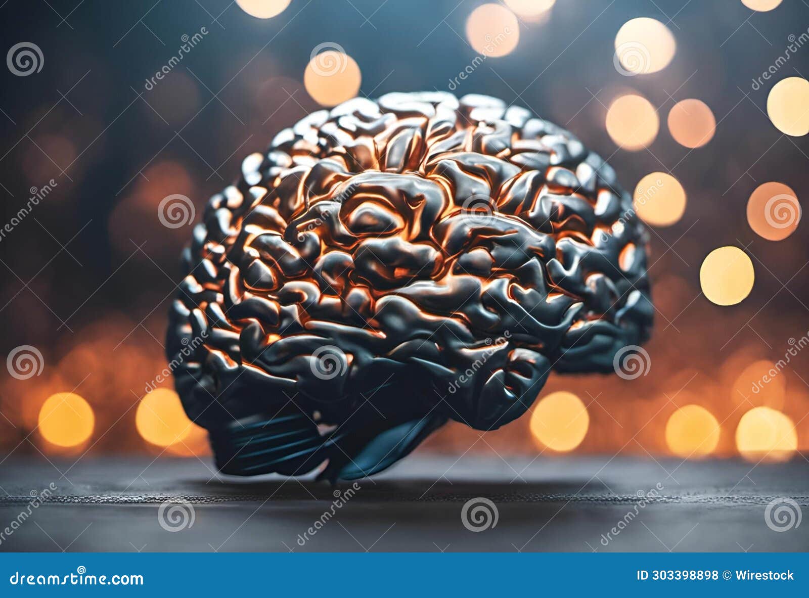 AI Generated Illustration of a Metallic Sculpture of a Human Brain ...