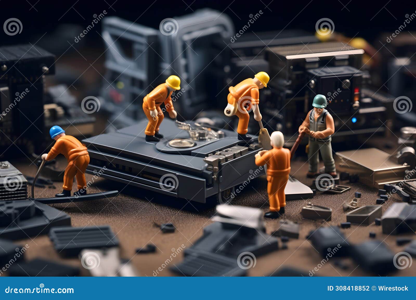 Miniature Construction Workers on Top of a Piece of Metal with Tools ...