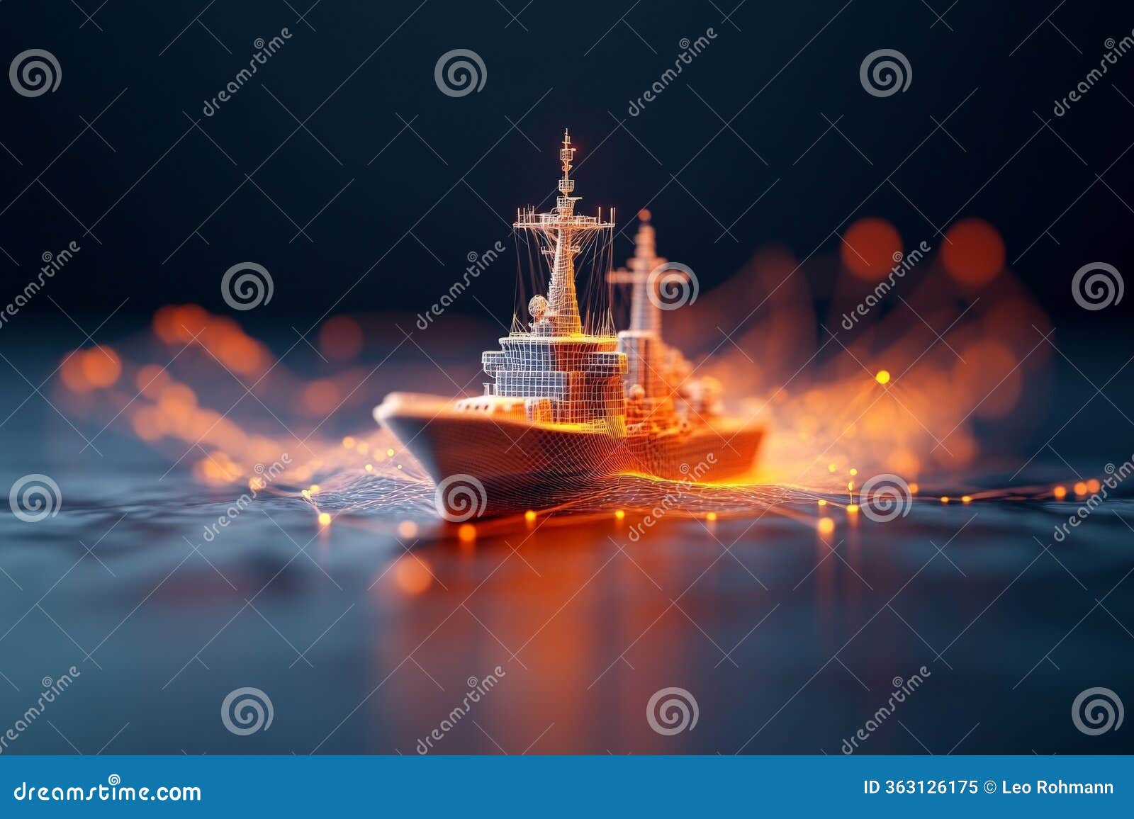 Illuminated Cargo Ship Traverses Networked Ocean Path Royalty-Free ...
