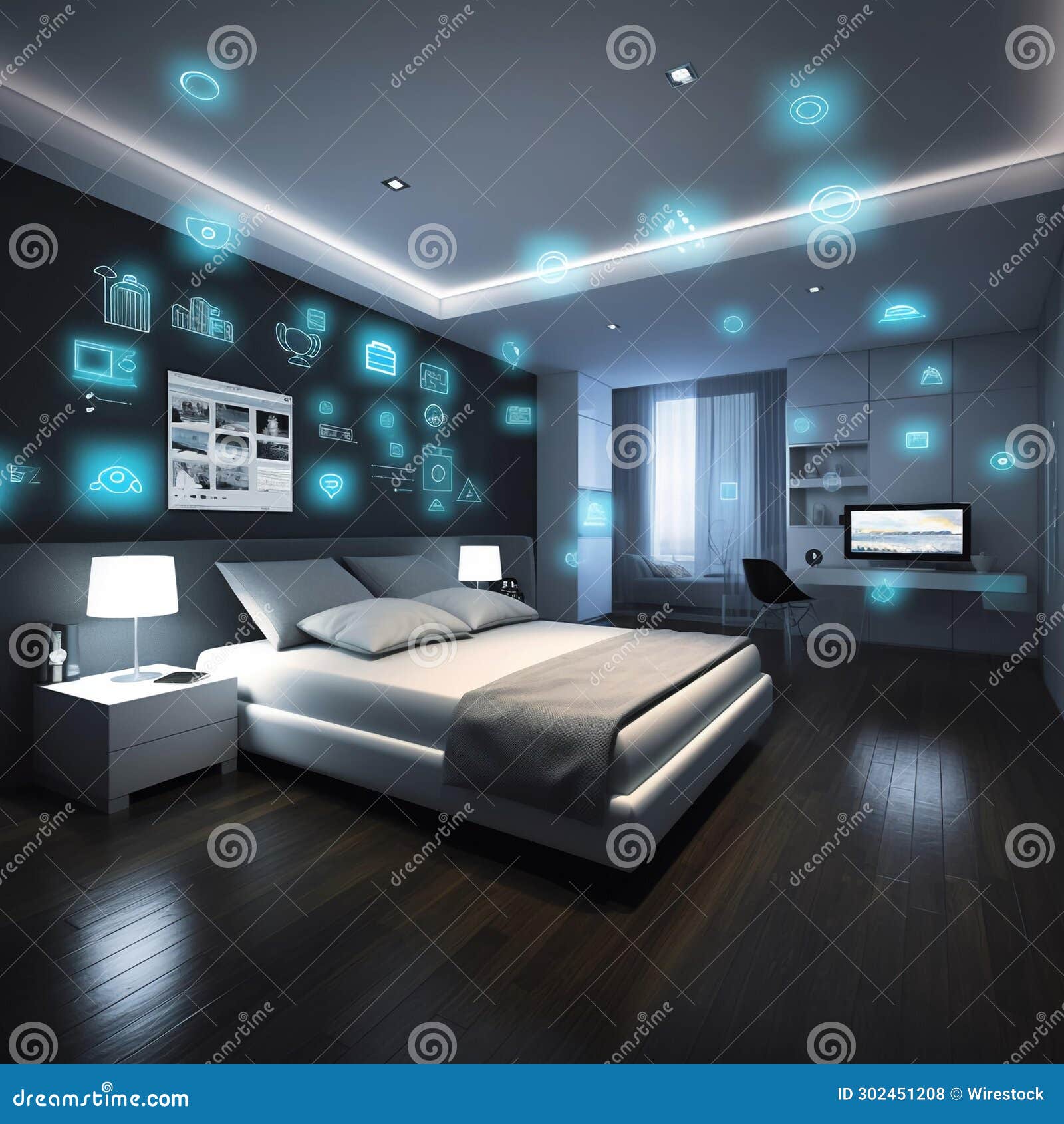 AI Generated Illustration of a Modern Bedroom with Multiple ...