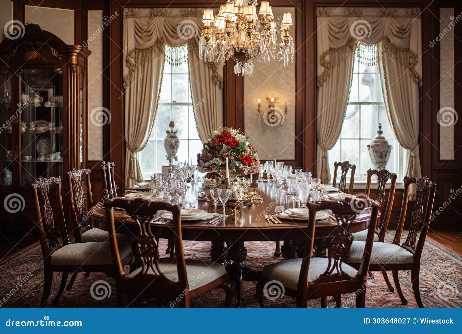 A Formal Dining Table is Set Up in the Dining Room Stock Image - Image ...