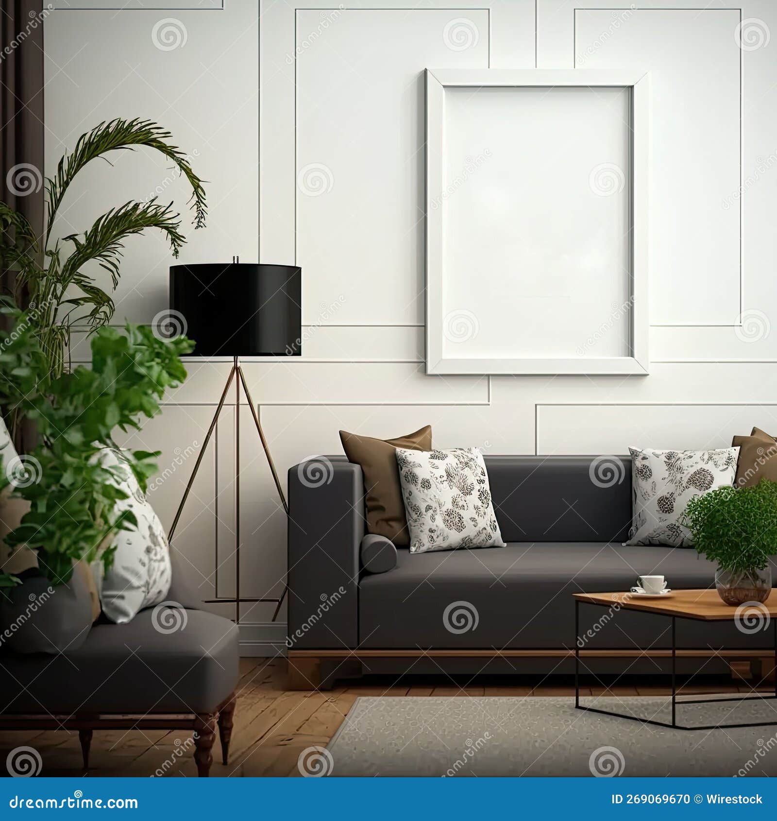 AI Generated Illustration of a Modern Frame on a White Wall in a Living ...