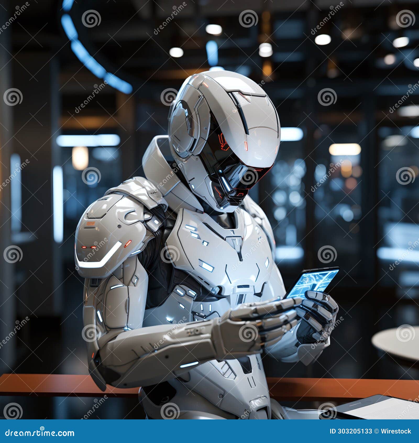 AI Generated Illustration of a Modern, Hi-tech Robot Looking at a ...