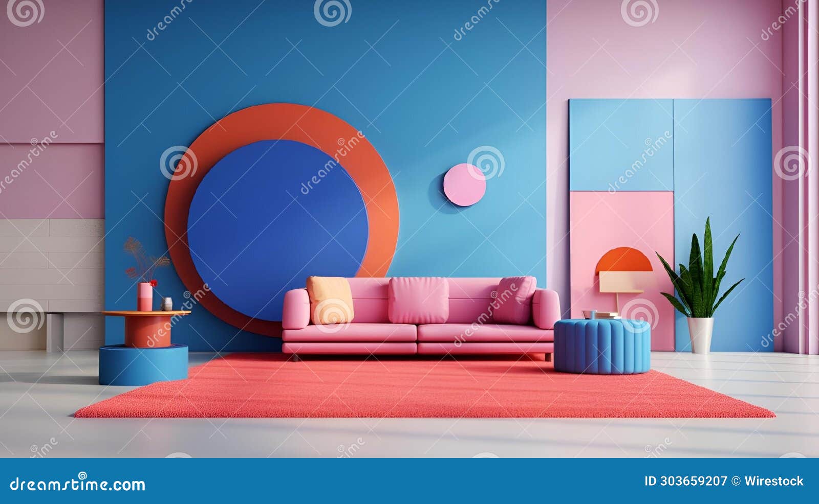 AI Generated Illustration of a Modern Interior with Vibrant Furniture ...