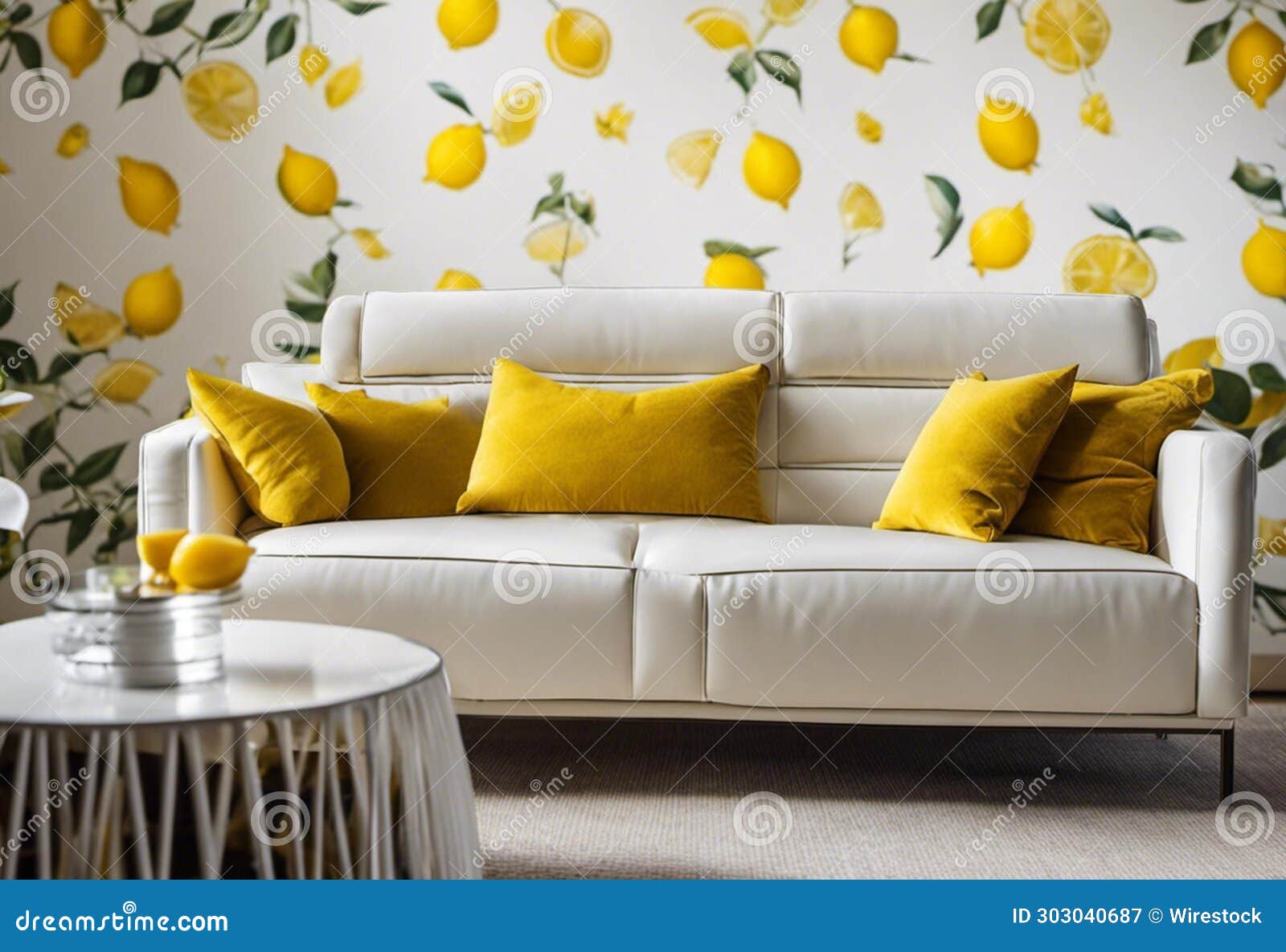 AI Generated Illustration of a Modern Living Room with Lemon Wallpapers ...