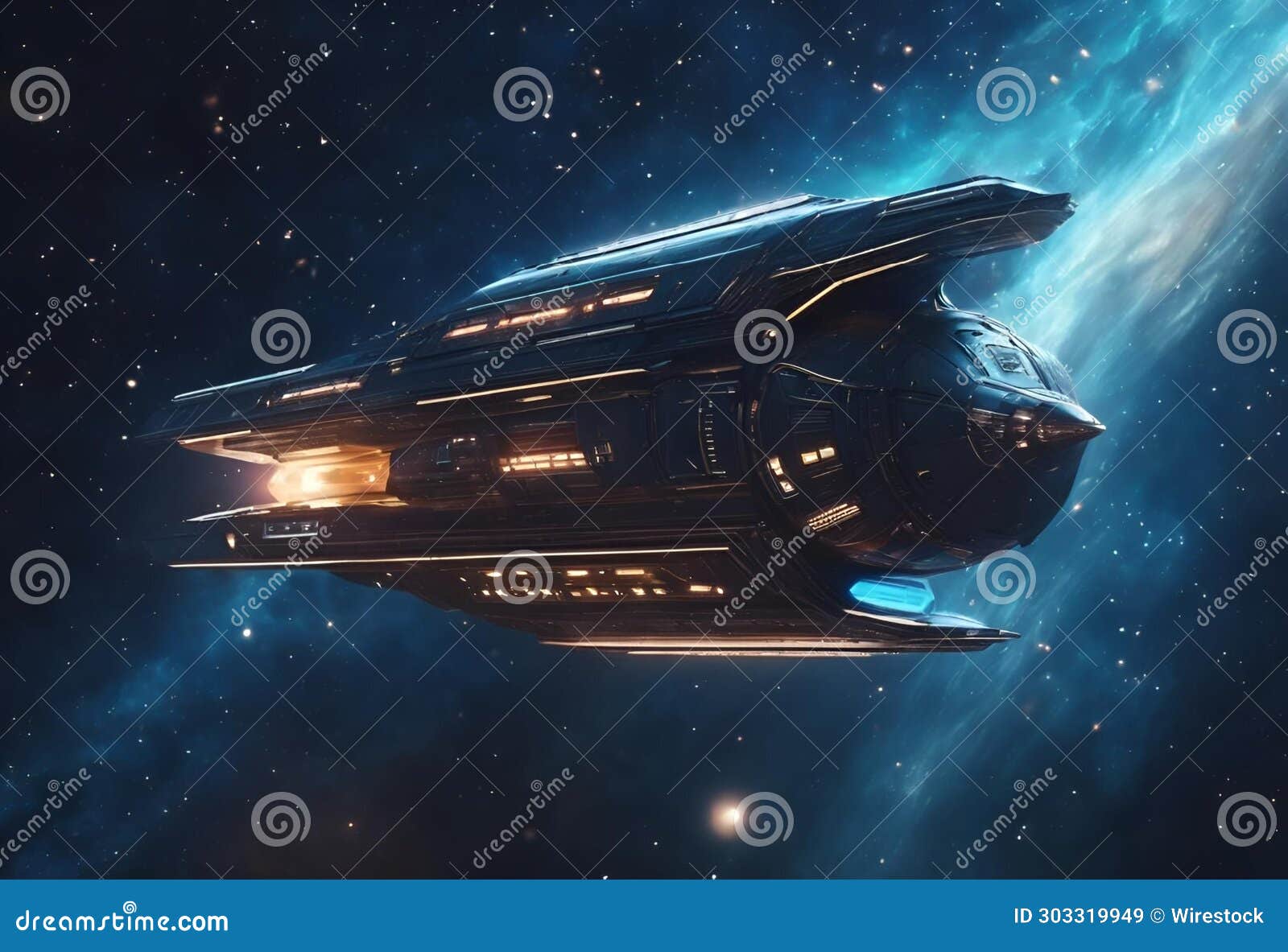 AI Generated Illustration of a Modern Spacecraft Soaring through a ...