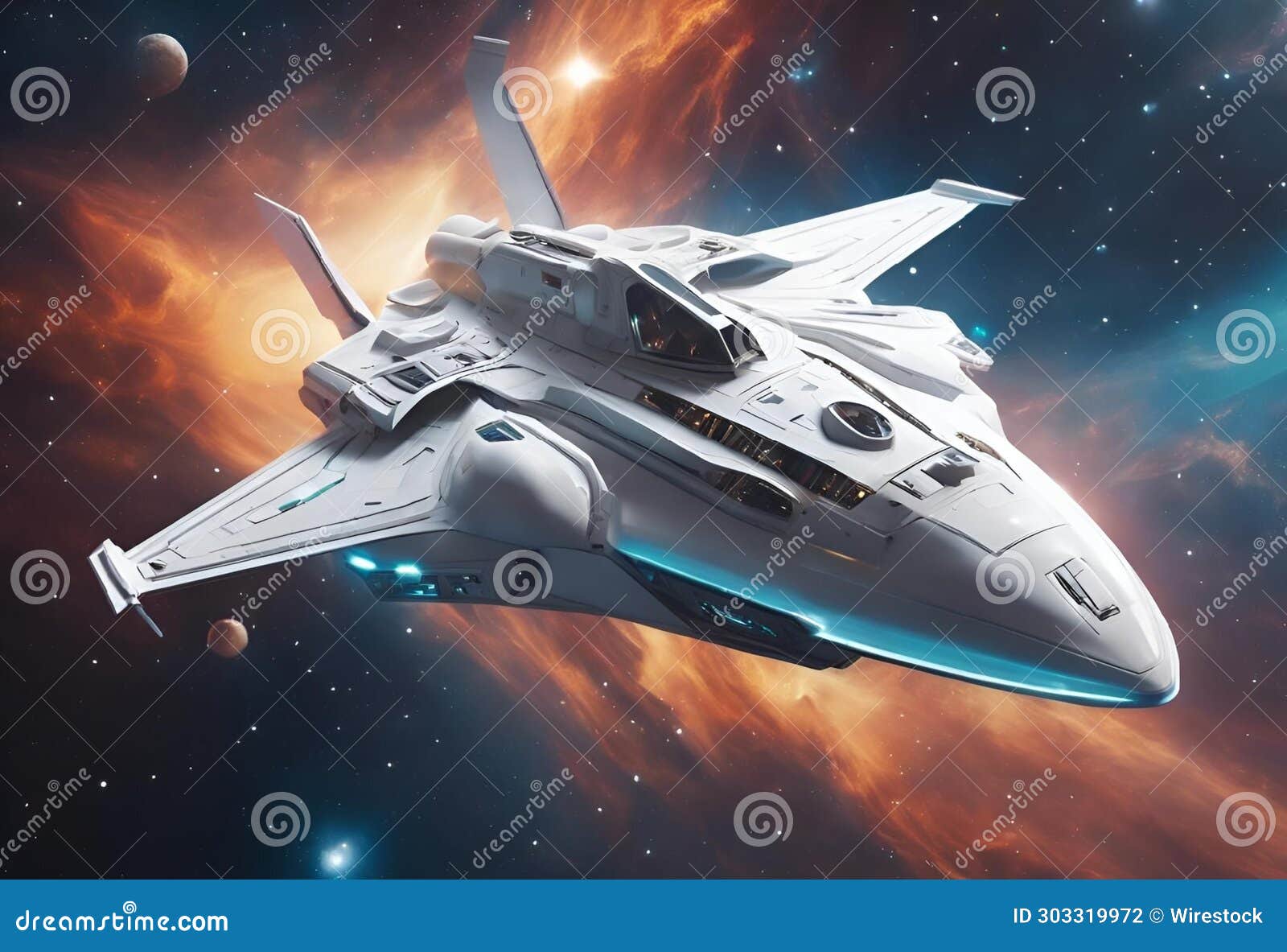 AI Generated Illustration of a Modern Spacecraft Soaring through a ...