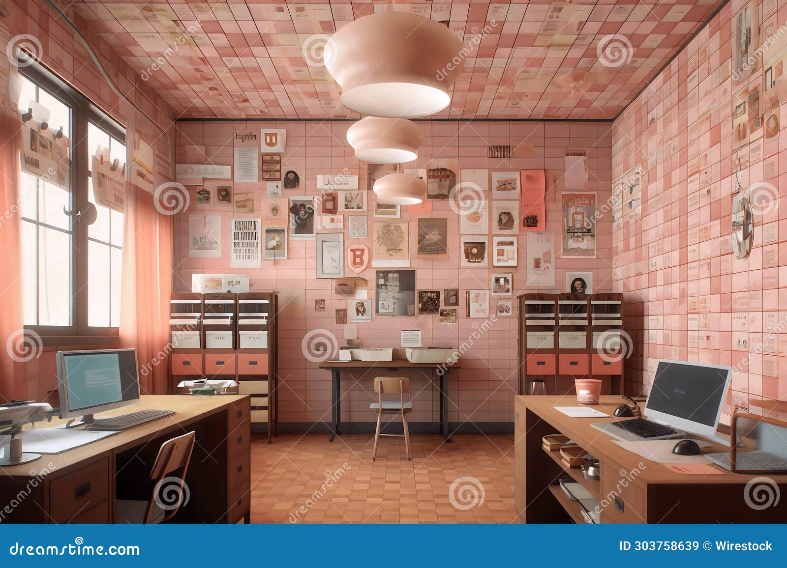 A Computer Room with Desk and Several Laptops in it Stock Image - Image ...