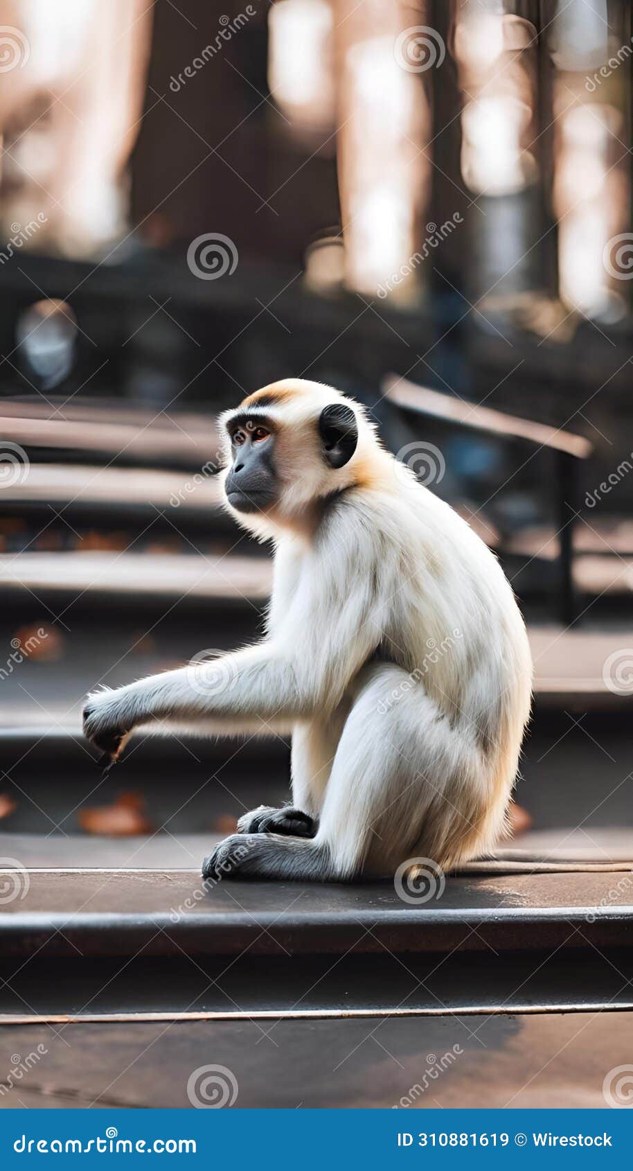 A Monkey Sitting Down and Eating Some Food on the Ground Stock Illustration - Illustration of ...