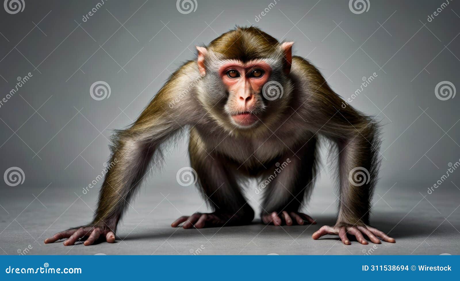 A Monkey is Posing for the Camera while Sitting Down on His Knees Stock ...